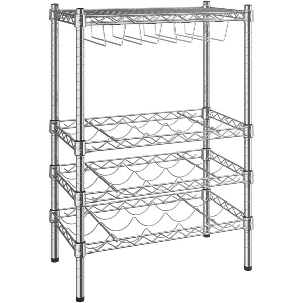 Regency 14" x 24" 3 Shelf 15-Bottle Wire Wine Rack with 34" Posts
