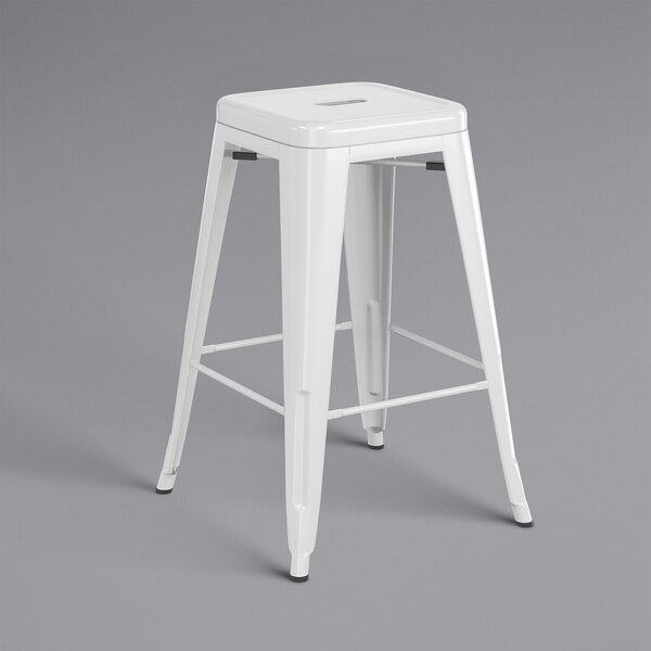 Lancaster Table & Seating Alloy Series White Outdoor Backless Counter ...