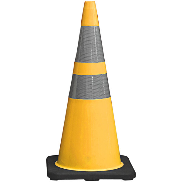 Cortina DW Series 28" Yellow Traffic Cone with 7 lb. Base and Double ...