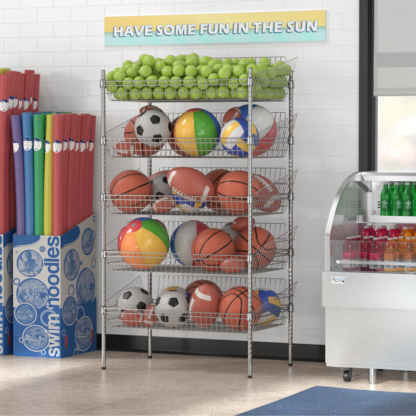 Regency 24" x 36" x 74" NSF Chrome Stationary 5 Basket Retail Storage ...