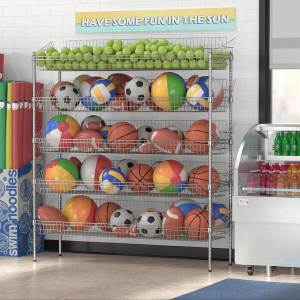 Regency 18" x 60" x 74" NSF Chrome Stationary 5 Basket Retail Storage ...