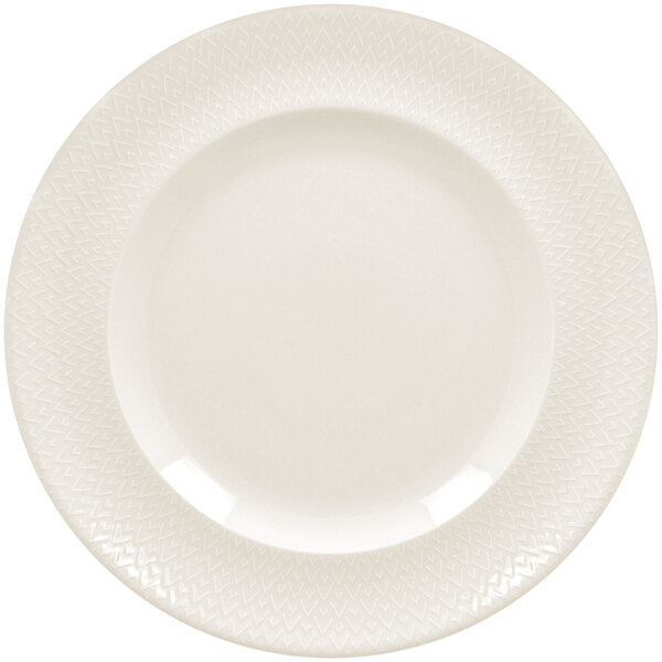 RAK Porcelain Favourite 11" Ivory Embossed Porcelain Flat Plate - 12/Case