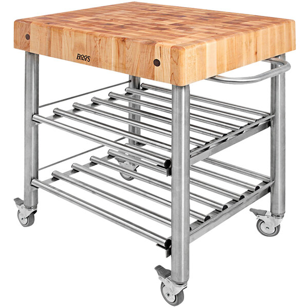 John Boos & Co. Cucina D'Amico 30" x 24" Maple Wine Cart with 2 ...