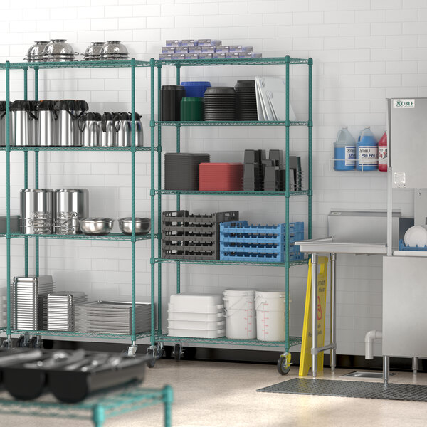 Regency 18" x 48" x 92" NSF Green Epoxy Mobile Wire Shelving Starter ...