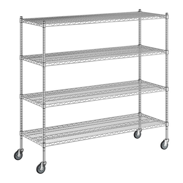 Regency 21" x 60" x 60" NSF Chrome Mobile Wire Shelving Starter Kit with 4 Shelves