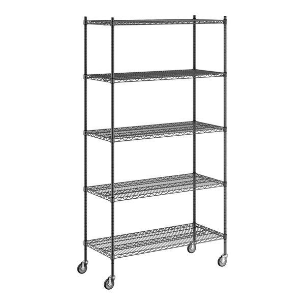 Regency 21" x 48" x 92" NSF Black Epoxy Mobile Wire Shelving Starter ...
