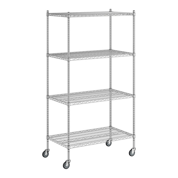 Regency 24" x 54" x 80" NSF Chrome Mobile Wire Shelving Starter Kit with 4 Shelves