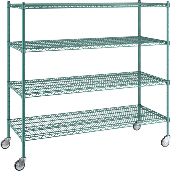 Regency 24" x 60" x 60" NSF Green Epoxy Mobile Wire Shelving Starter Kit with 4 Shelves