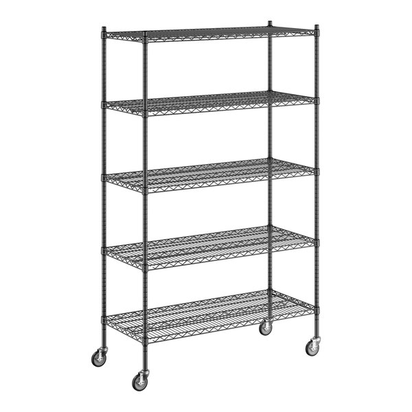 Regency 21" x 48" x 80" NSF Black Epoxy Mobile Wire Shelving Starter ...