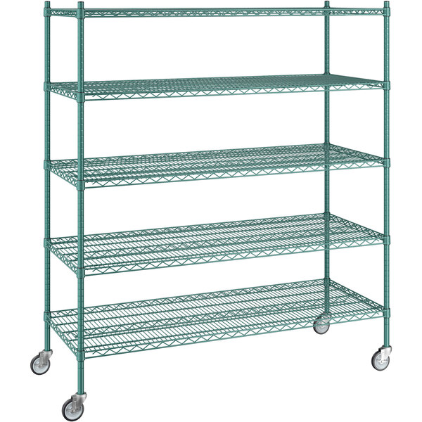 Regency 24" x 60" x 70" NSF Green Epoxy Mobile Wire Shelving Starter ...