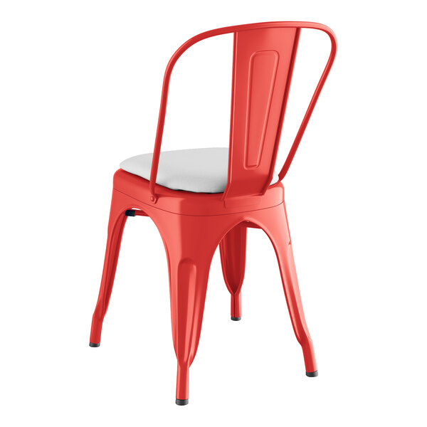 Lancaster Table & Seating Alloy Series Ruby Red Indoor Cafe Chair with White Vinyl Cushion