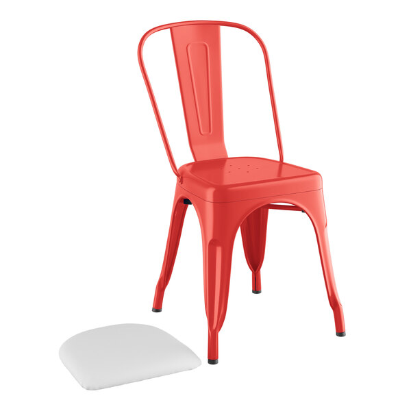 Lancaster Table & Seating Alloy Series Ruby Red Indoor Cafe Chair with White Vinyl Cushion