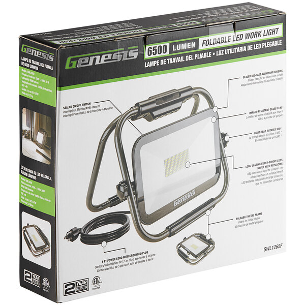 Genesis 6,500 Lumen Foldable LED Work Light with 5' Power Cord and ...