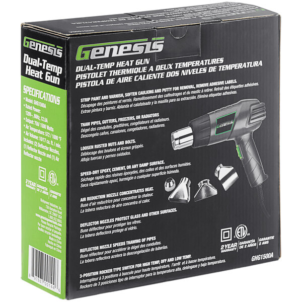 Genesis Dual-Temperature Heat Gun with Assorted Nozzles GHG1500A - 120V ...