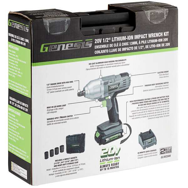 Genesis 20V Lithium-ion Variable Speed Impact Wrench with LED Work ...