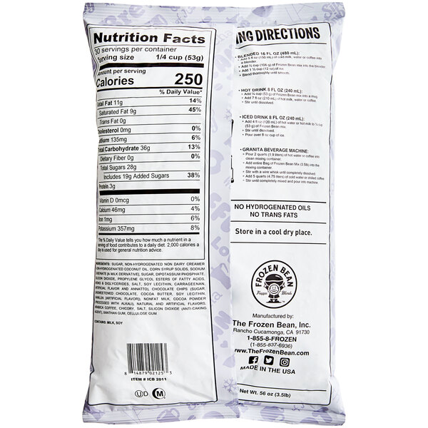 The Frozen Bean Java Chip Blended Ice Coffee Mix 3.5 lb.