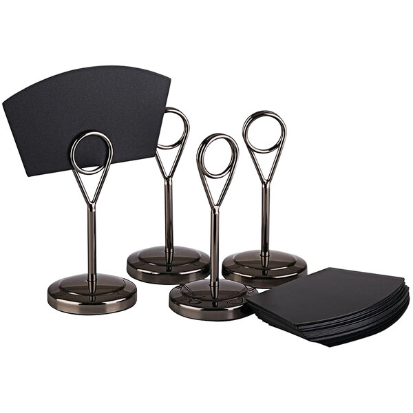 APS 4" Black Stainless Steel Menu / Card Holder Set of 4 with 20 ...