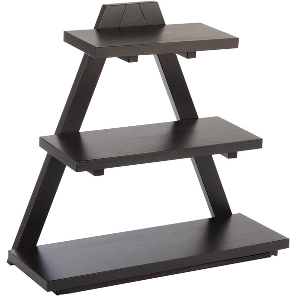 APS Triangle 20 7/8" x 8 1/4" x 21 11/16" Wide Black Wood 3-Tier Buffet ...