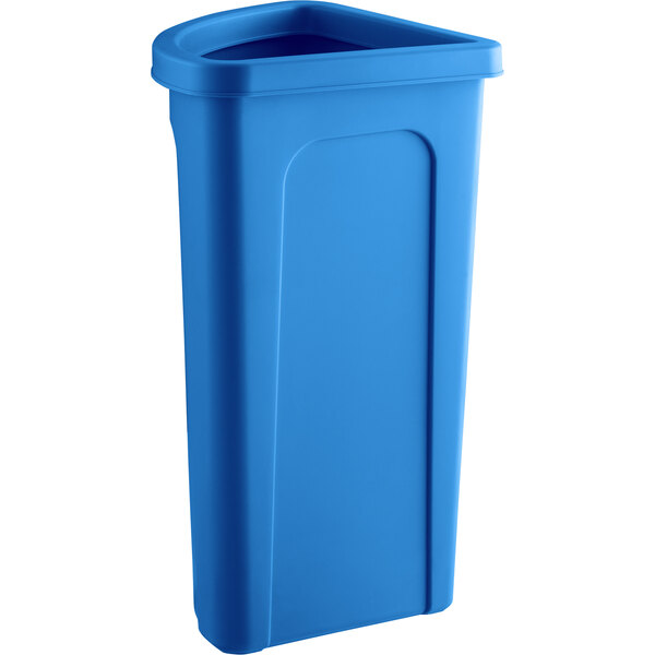 Lavex 21 Gallon Blue Corner Round Waste / Recycling Bin with Blue Rim Top