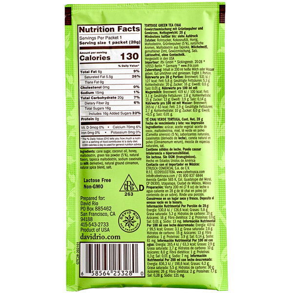 David Rio Tortoise Green Tea™ Chai Tea Latte Single Serve Packets - 12/Box