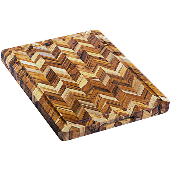 Teakhaus Herringbone 16" x 12" x 1 1/2" Heavy-Duty Edge Grain Teakwood ...