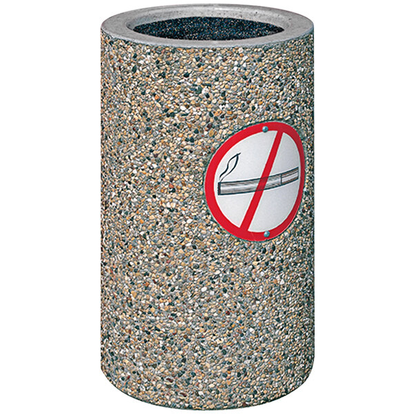 Wausau Tile TF2005 Round Concrete Cigarette Receptacle with No Smoking Logo