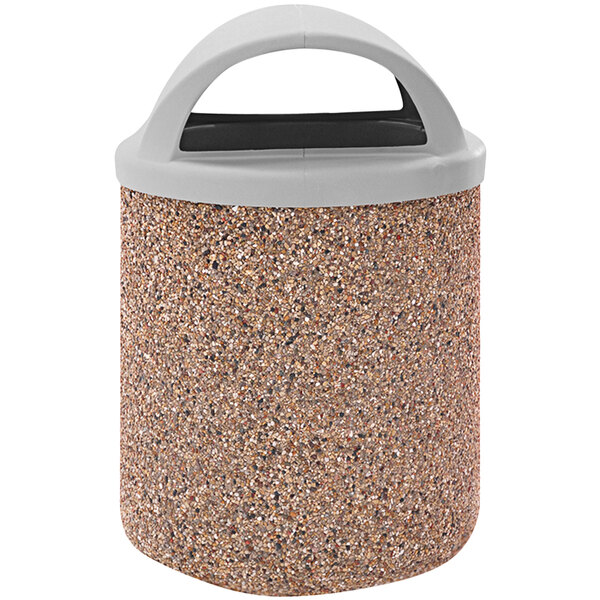 Wausau Tile TF1165 42 Gallon Concrete Round Trash Can with Plastic Dome Lid