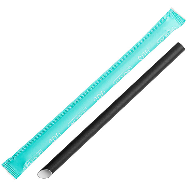 SOFi 8 1/2" Wrapped Black Paper Boba Straw - 2400/Case