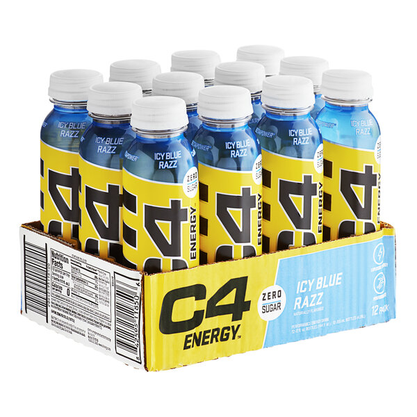 C4 Energy Icy Blue Razz Energy Drink 12 fl. oz. Bottle - 12/Case