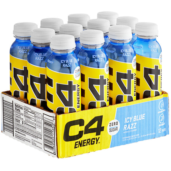 C4 Energy Icy Blue Razz Energy Drink 12 fl. oz. Bottle - 12/Case