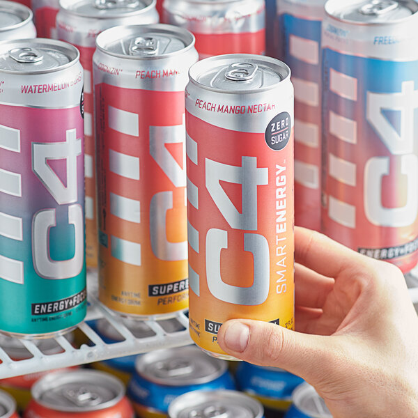 C4 SMART Energy Peach Mango Nectar Energy Drink 12 fl. oz. Can - 12/Case