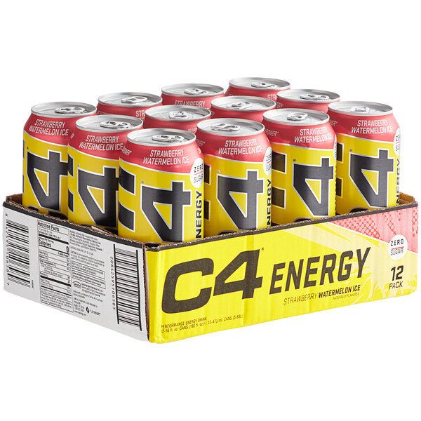 C4 Energy Strawberry Watermelon Ice Energy Drink 16 fl. oz. Can - 12/Case