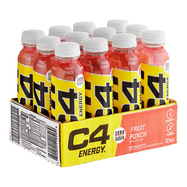 C4 Energy Fruit Punch Energy Drink 12 fl. oz. Bottle - 12/Case