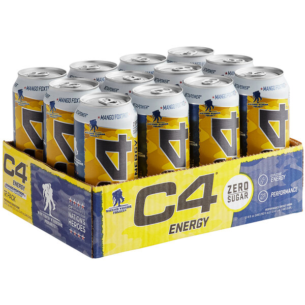 C4 Energy Mango Foxtrot Wounded Warrior Energy Drink 16 fl. oz. Can ...