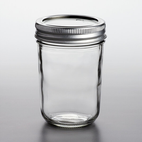 Choice 8 oz. Half-Pint Regular Mouth Glass Canning/Mason Jar with ...