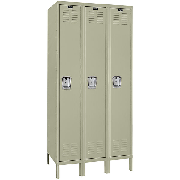 Hallowell Tan 36" x 15" x 78" Triple, 1 Tier Locker with Recessed ...