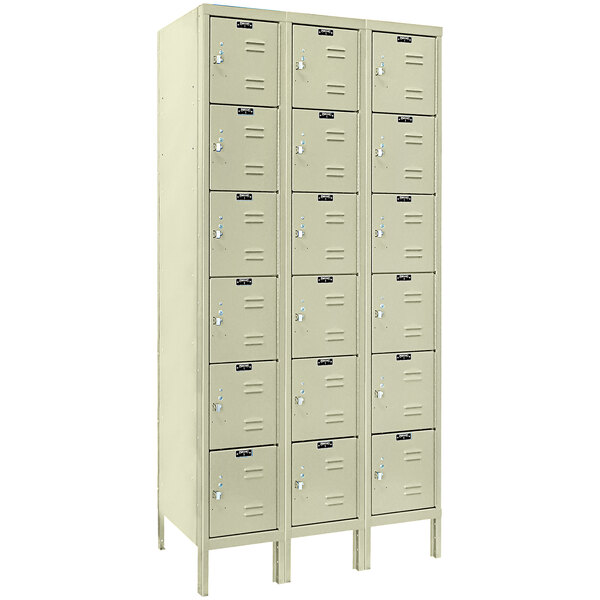 Hallowell Tan 36" x 12" x 78" Triple, 6 Tier Box Locker with Padlock ...
