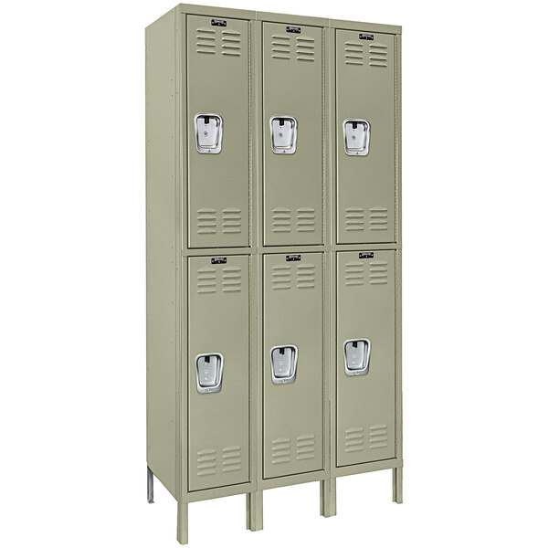 Hallowell Tan 36" x 12" x 78" Triple, 2 Tier Locker with Recessed ...