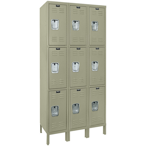 Hallowell Tan 36" x 15" x 78" Triple, 3 Tier Locker with Recessed ...