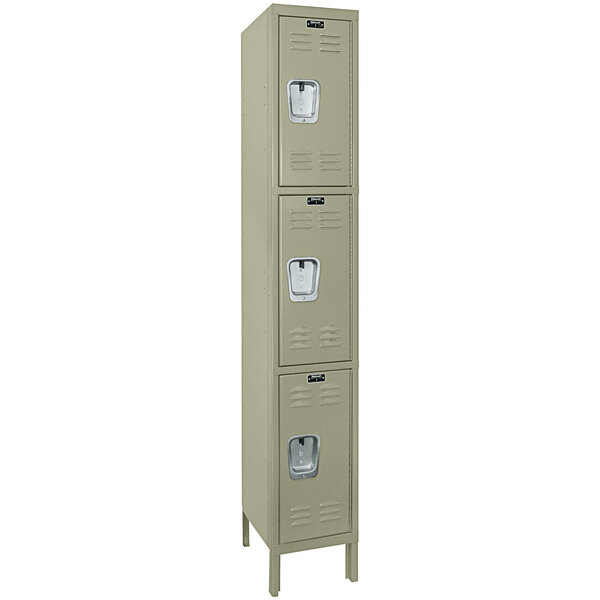 Hallowell Tan 12" x 12" x 78" Single, 3 Tier Locker with Recessed ...