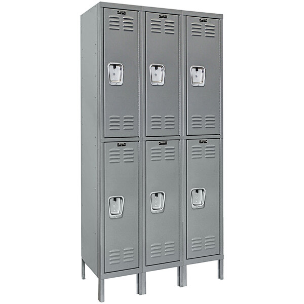 Hallowell Gray 36" x 12" x 78" Triple, 2 Tier Locker with Recessed ...