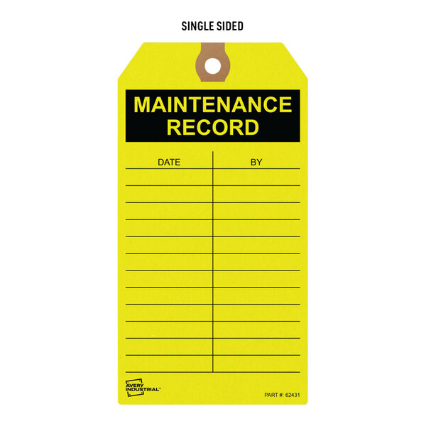 Avery® 3" x 5 3/4" "Maintenance Record" Yellow Pre-Printed Pre-Strung ...
