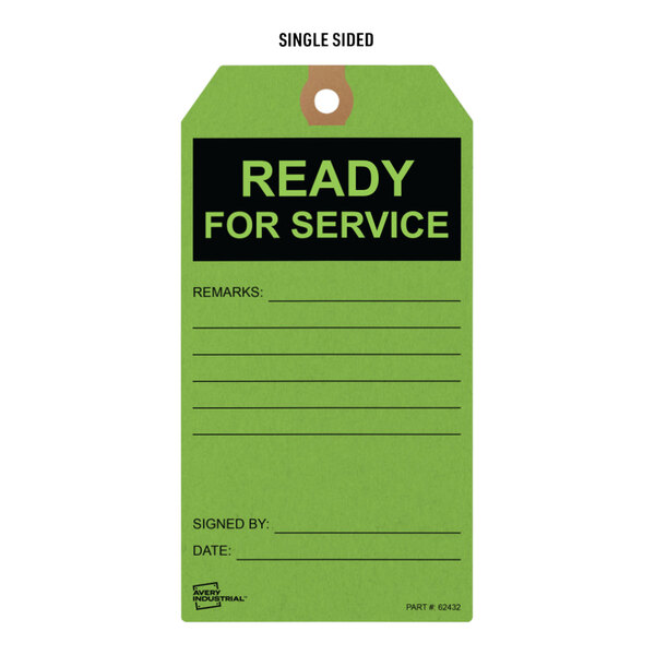 Avery® 3" x 5 3/4" "Ready for Service" Green Pre-Printed Pre-Strung ...