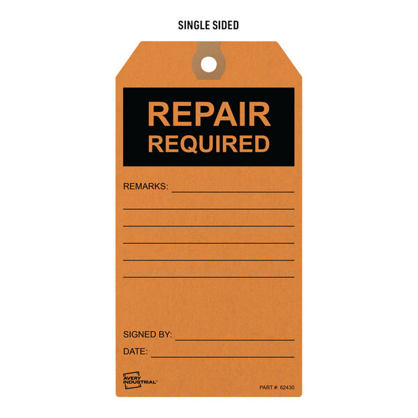 Avery® 3" x 5 3/4" "Repair Required" Orange Pre-Printed Pre-Strung ...