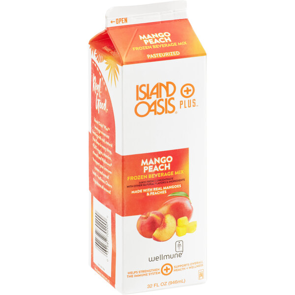 Island Oasis Plus Mango Peach Frozen Beverage Mix 32 fl. oz. - 12/Case
