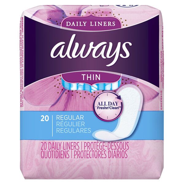 Always 20-Count Unscented Thin Daily Liners - 24/Case