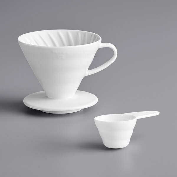 Hario V60 Size 02 White Ceramic Coffee Dripper and Plastic Measuring ...