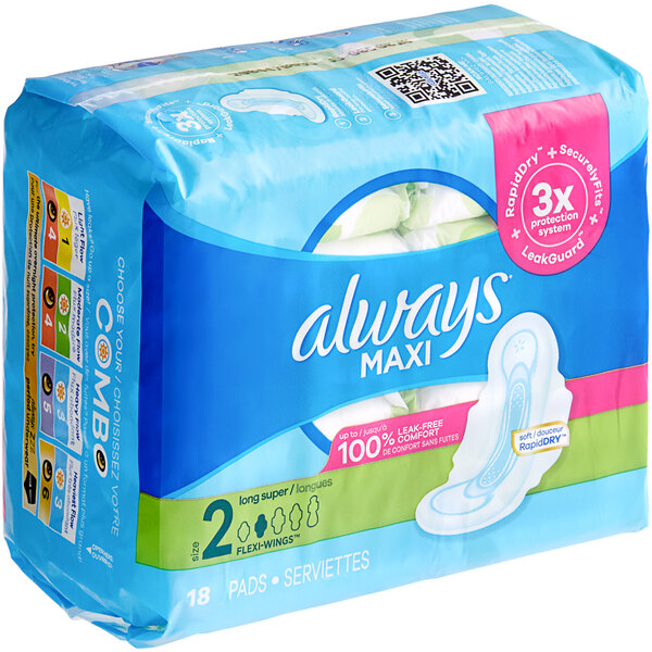 Always Maxi 18-Count Unscented Menstrual Pad with Wings - Size 2 Long ...