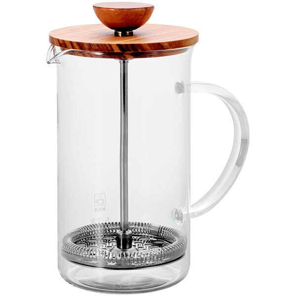 Hario Olive Wood 20 oz. Glass Tea Press with Wooden Lid THW-4-OV