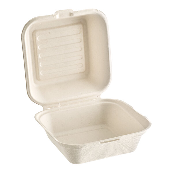 EcoChoice No PFAS Added 6" x 6" x 3" Natural Bagasse Blend Take-Out ...